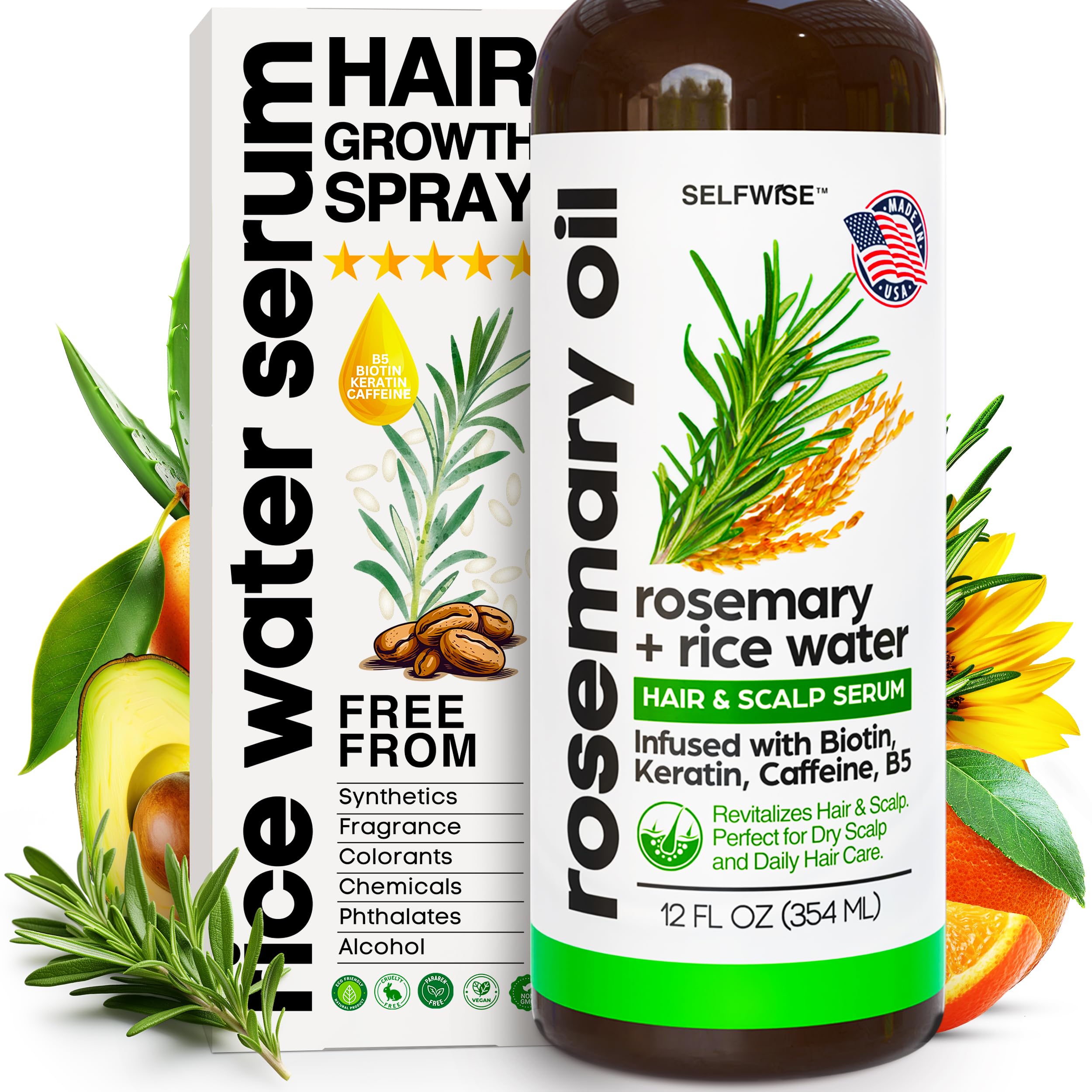 SELFWISE Rosemary Oil & Rice Water Hair Growth Spray – Biotin, Keratin ...